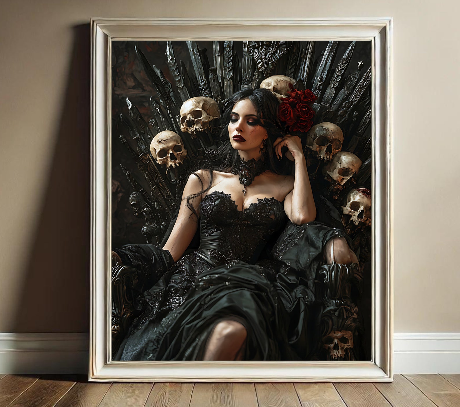 Gothic Vampire Queen Poster, Throne of Skulls, Dark Academia Art, Ideal ...