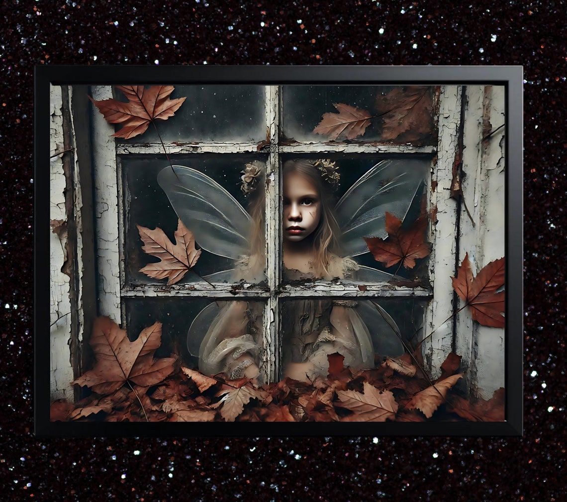 Young Fairy in Window Art Print, Enchanted Autumn Leaves, Fairyland ...