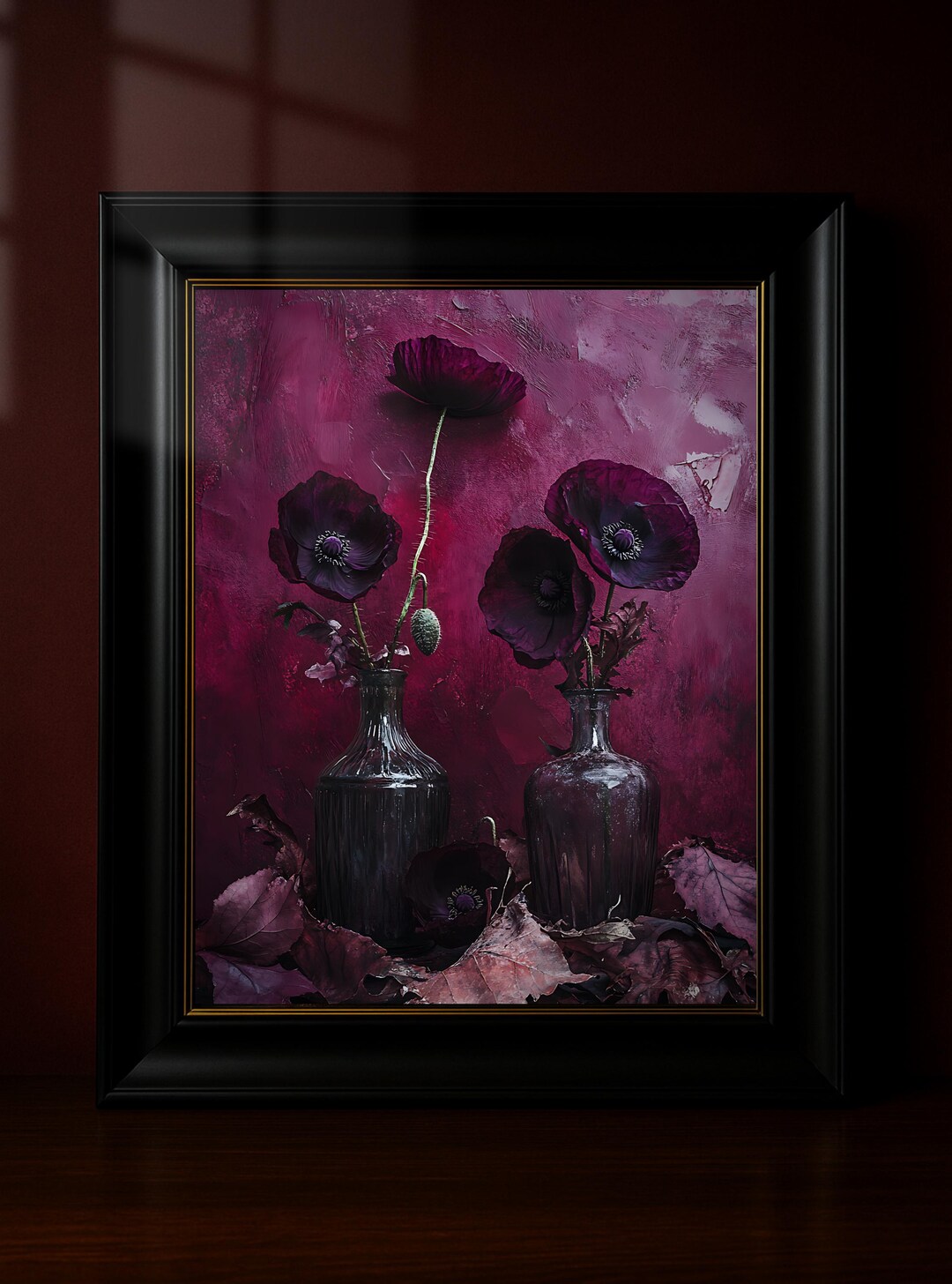 Gothic Poppies Wall Poster, Deep Burgandy and Purple Hues, Dark Fantasy ...