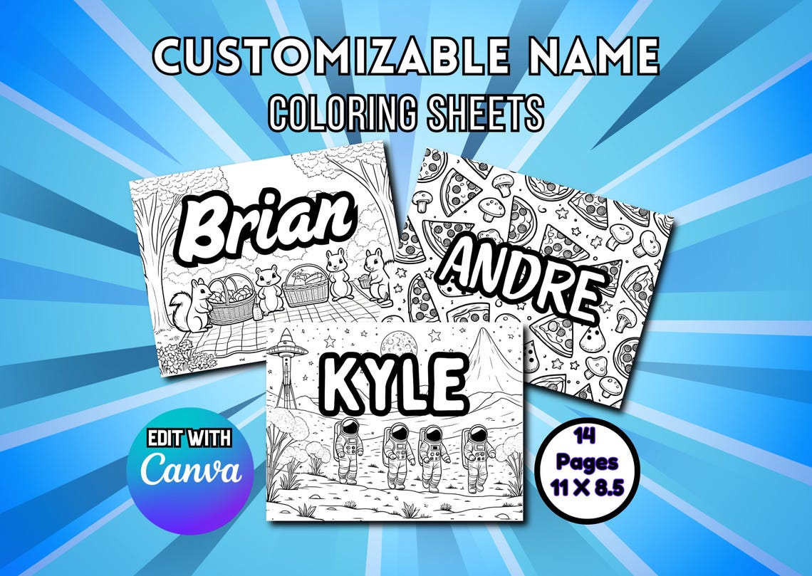 Customizable Name Coloring Pages: Activity Sheet Bundle (canva Template ...