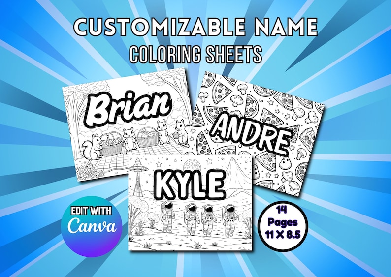 Customizable Name Coloring Pages: Activity Sheet Bundle (canva Template ...