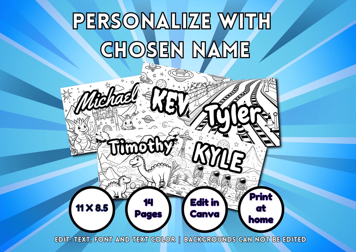 Customizable Name Coloring Pages: Activity Sheet Bundle (canva Template ...
