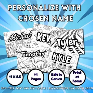 Customizable Name Coloring Pages: Activity Sheet Bundle (canva Template ...