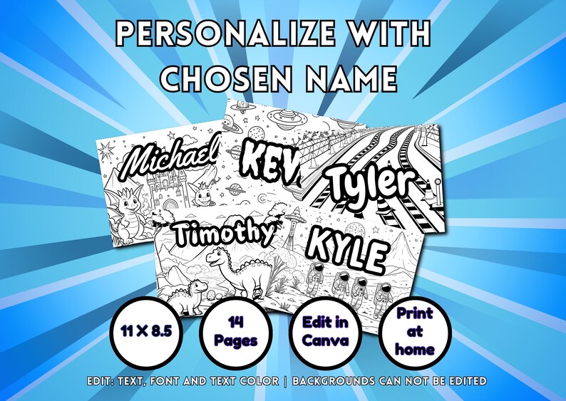 Customizable Name Coloring Pages: Activity Sheet Bundle (canva Template ...