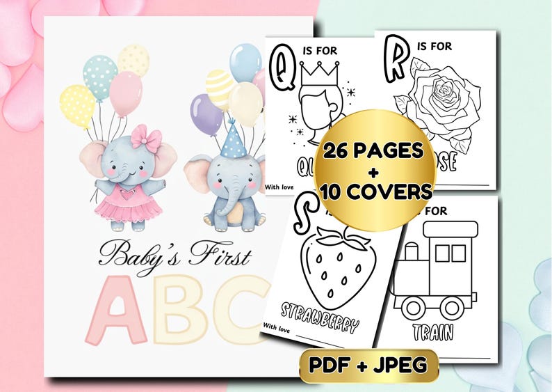 ABC Baby Shower Coloring Book Baby's First ABC Book Alphabet Theme ...
