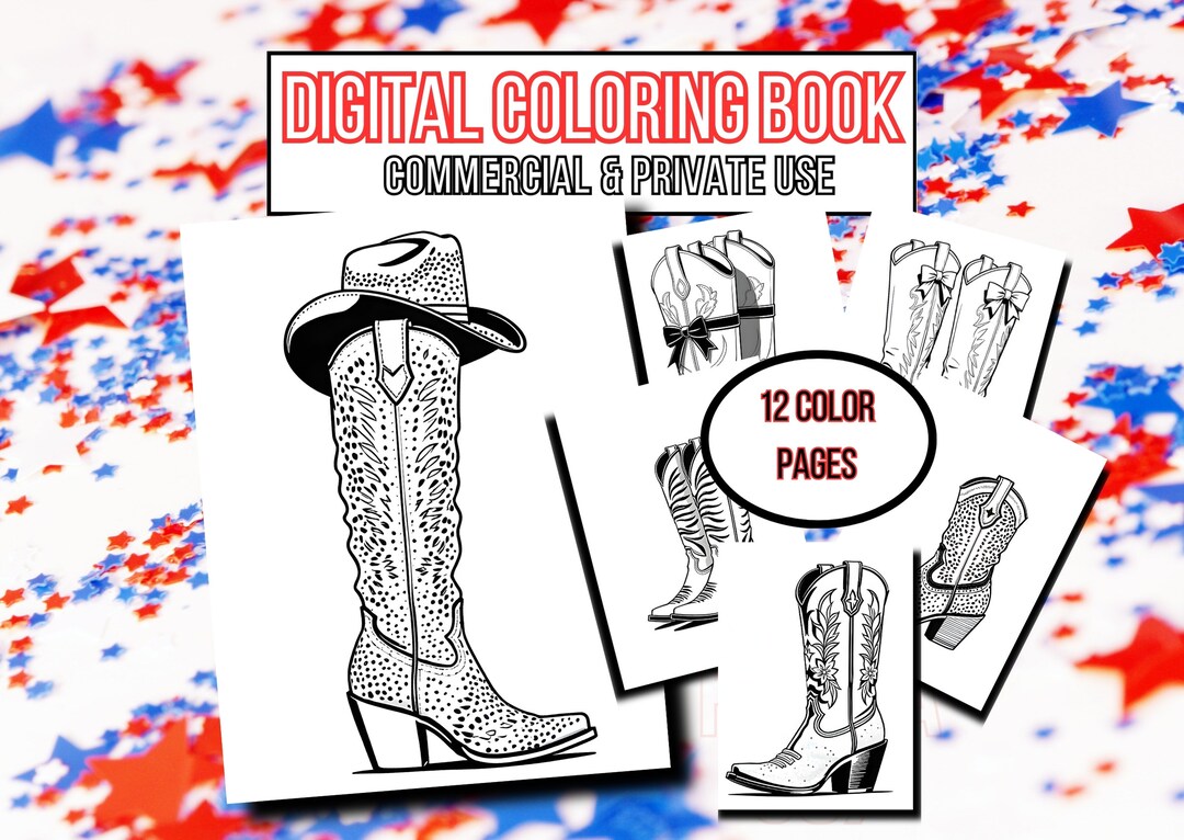 Cowboy Boot Coloring Pages Bundle for Kids and Adults - Etsy