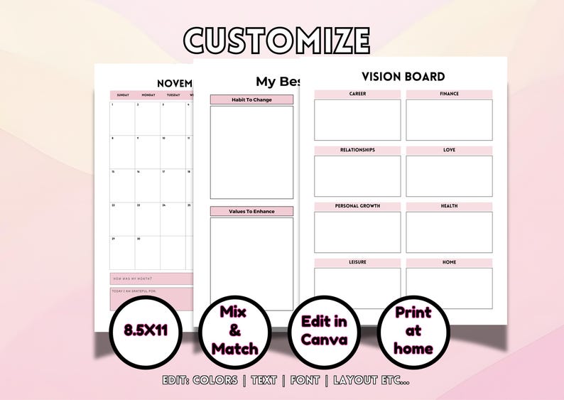 2026 Vision Board Coloring Planner: Melanin Art, PLR Printable (digital ...