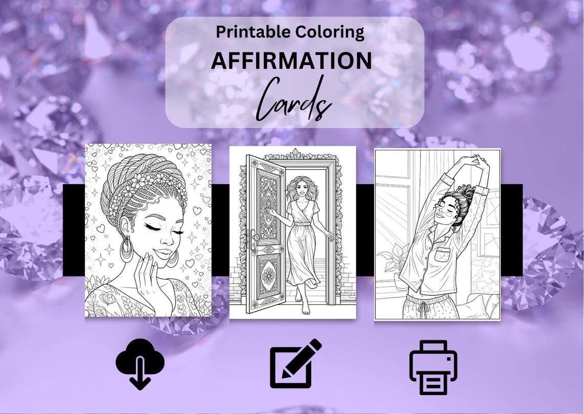 Printable Affirmation Coloring Cards PLR | 80 Black Women Coloring ...