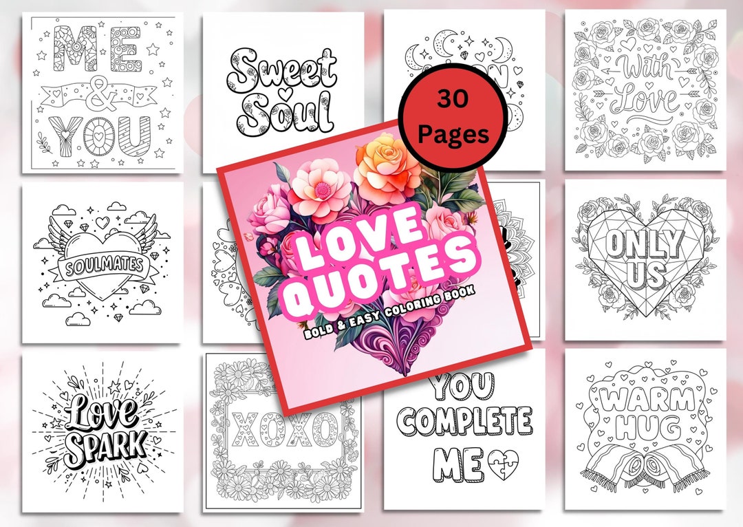 Love Quote Coloring Book, Valentine's Day Gift (printable Digital ...