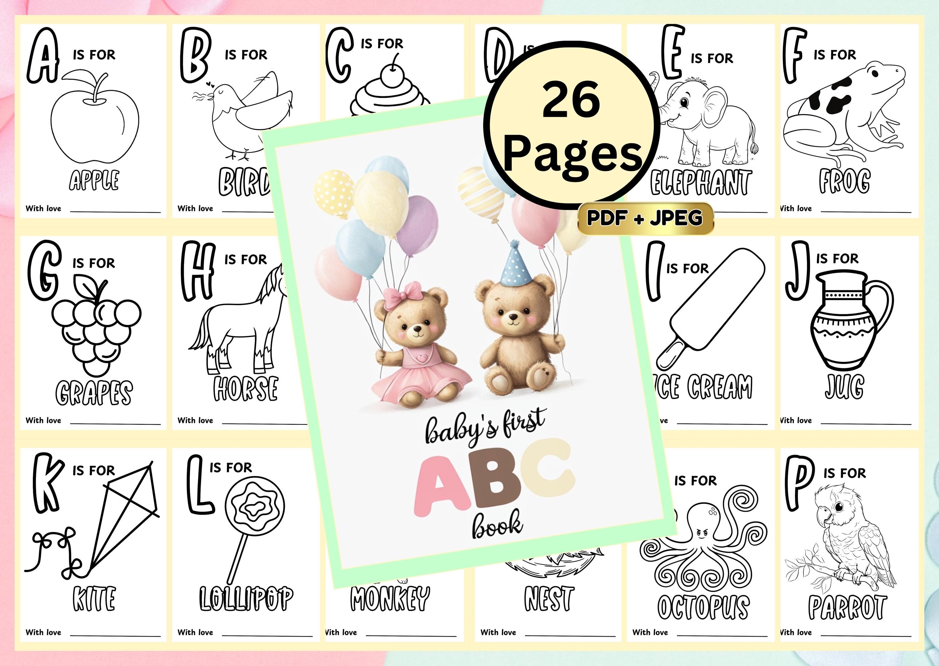 ABC Baby Shower Coloring Book Baby's First ABC Book Alphabet Theme ...