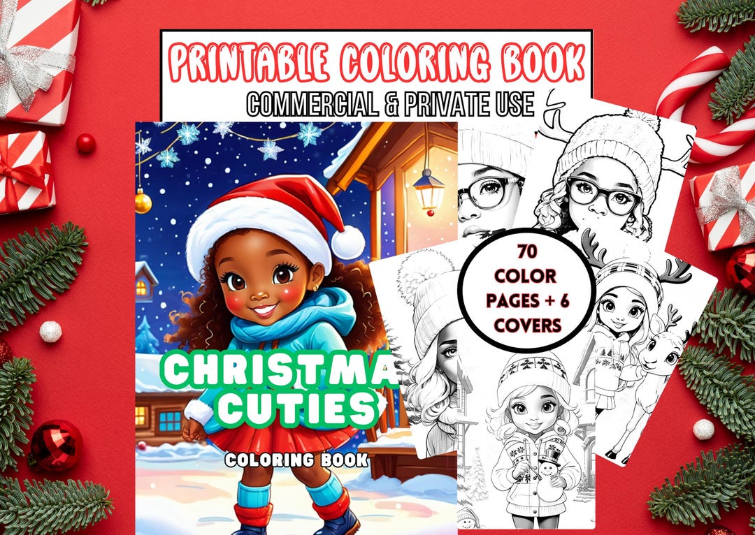 Little Girl Coloring Book: Christmas Cuties Black Girls Holiday Designs ...