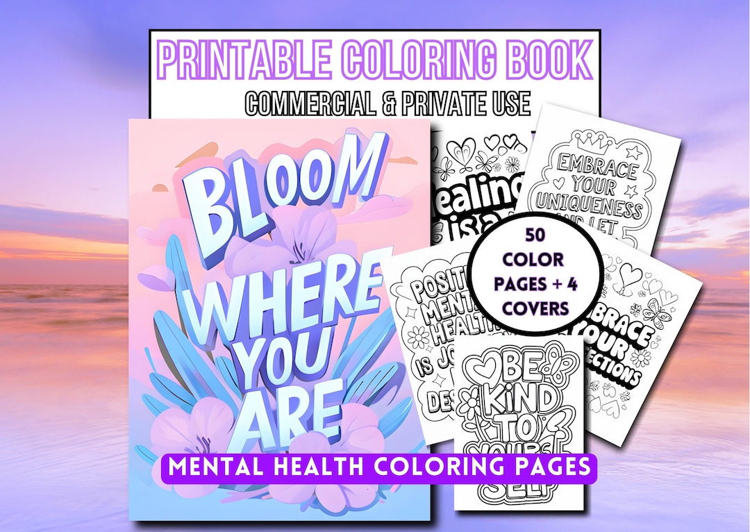 Mental Health Coloring Book PLR Adult Coloring Pages Positive KDP ...