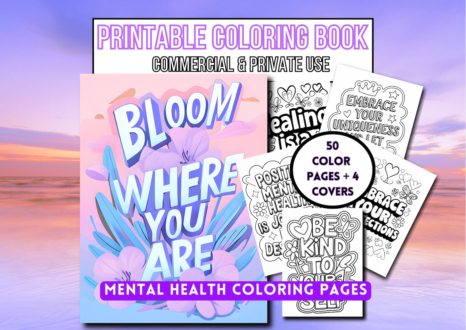 Mental Health Coloring Book PLR Adult Coloring Pages Positive KDP ...