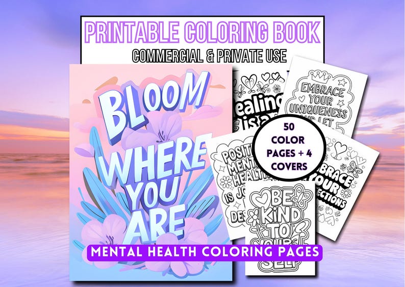 Mental Health Coloring Book PLR Adult Coloring Pages Positive KDP ...