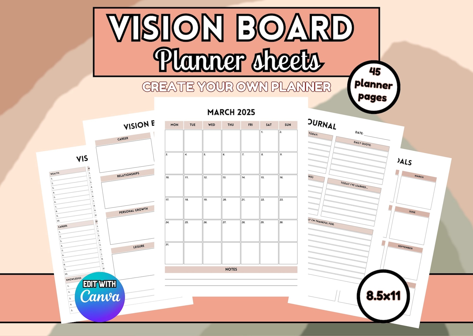 Vision Board Coloring Planner 2025 Colouring Pages Melanin PLR ...