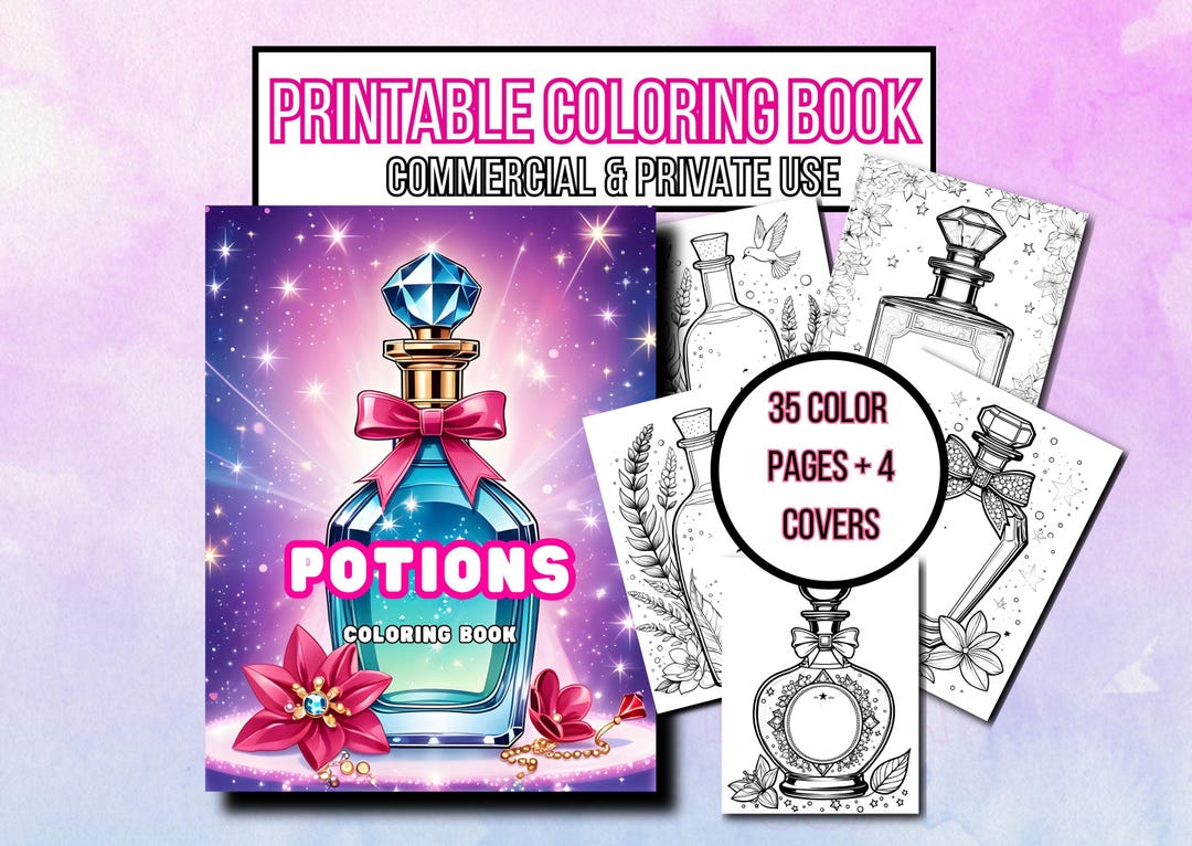 Potions Coloring Book PLR Adult Coloring Pages KDP Interiors Cute ...
