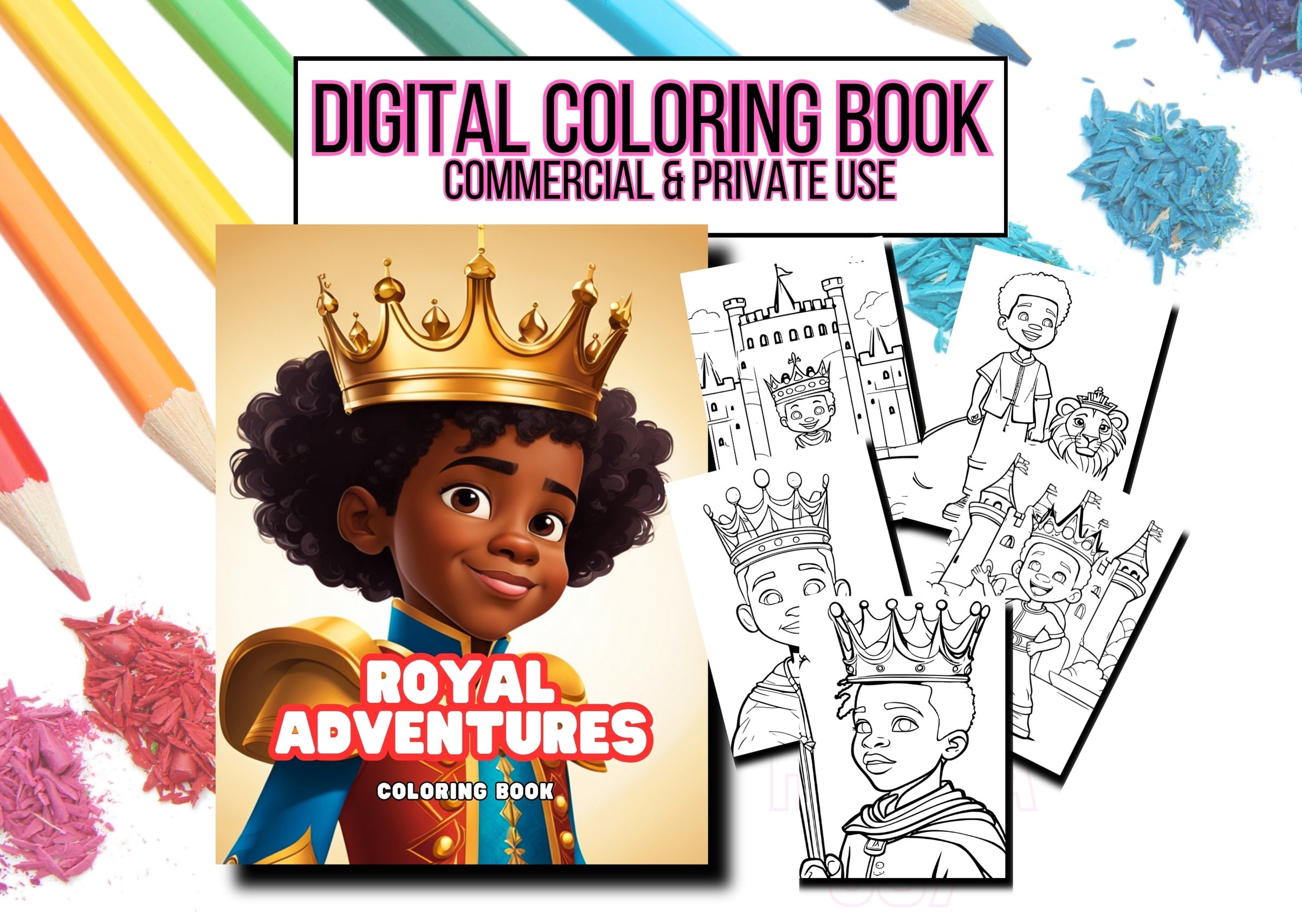 Black Boy Prince Coloring Book: Royal Adventures, KDP Commercial Use ...