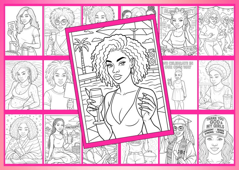 Summer Coloring Book for Black Girls & Teens | PLR Black Woman Coloring ...