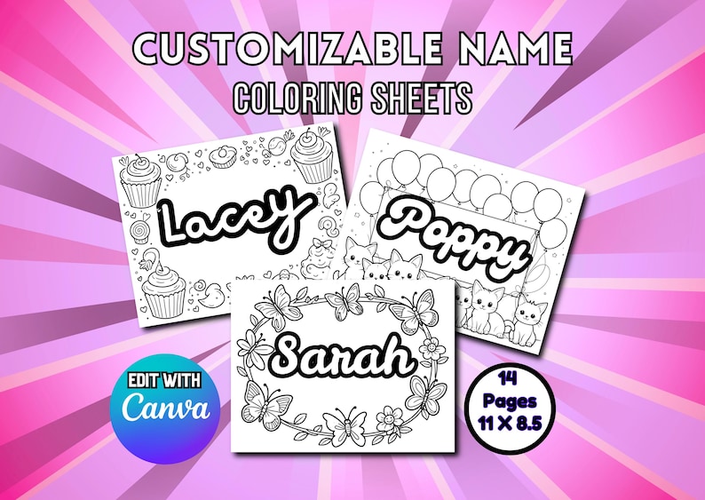 Customizable Name Coloring Pages: Activity Sheet Bundle (canva Template ...