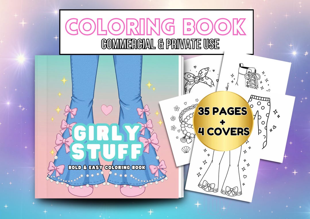 Girly Coloring Book Bold & Easy PLR Colouring Pages Bold Activity for ...