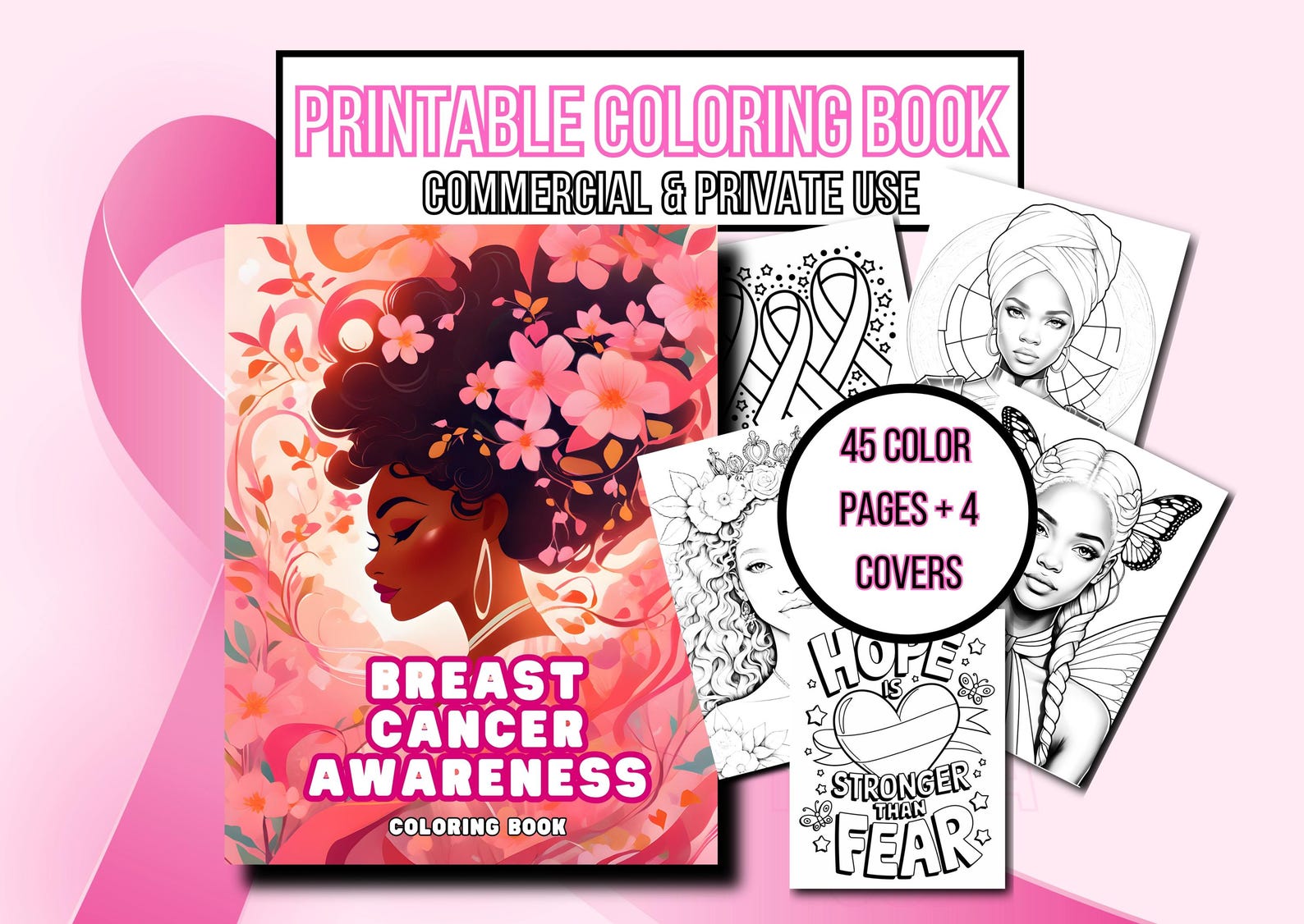 Breast Cancer Awareness Coloring Book: 45 PLR Pages (digital Download ...