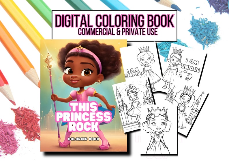 Coloring Book for Kids Princess Commercial Use Coloring Pages of Young ...