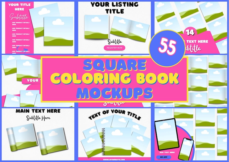 Coloring Book Mockup Canva Templates: Square Book Display (PDF) - Etsy