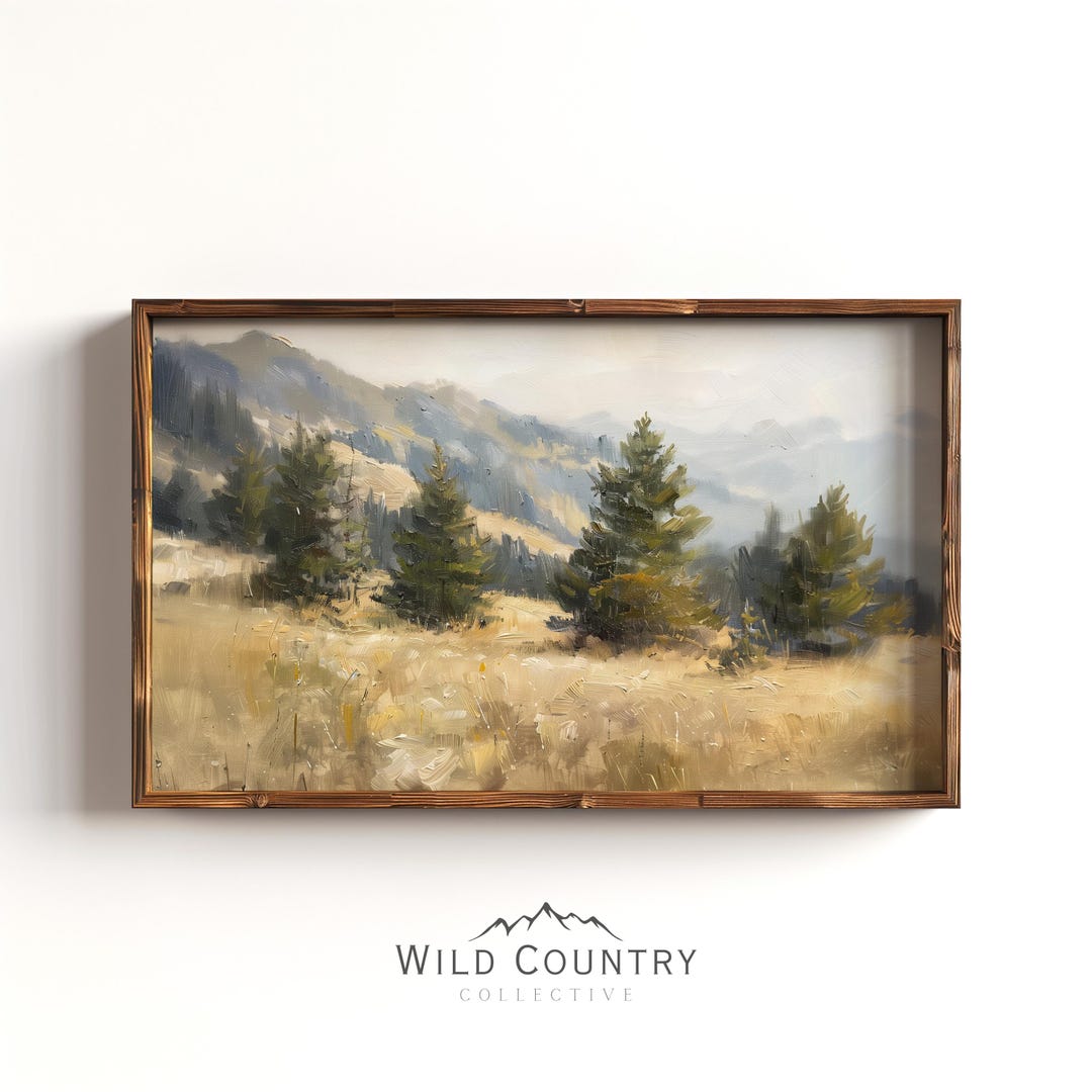 Vintage Pine Forest Tree Painting, Evergreen Pine Tree Poster, Muted ...