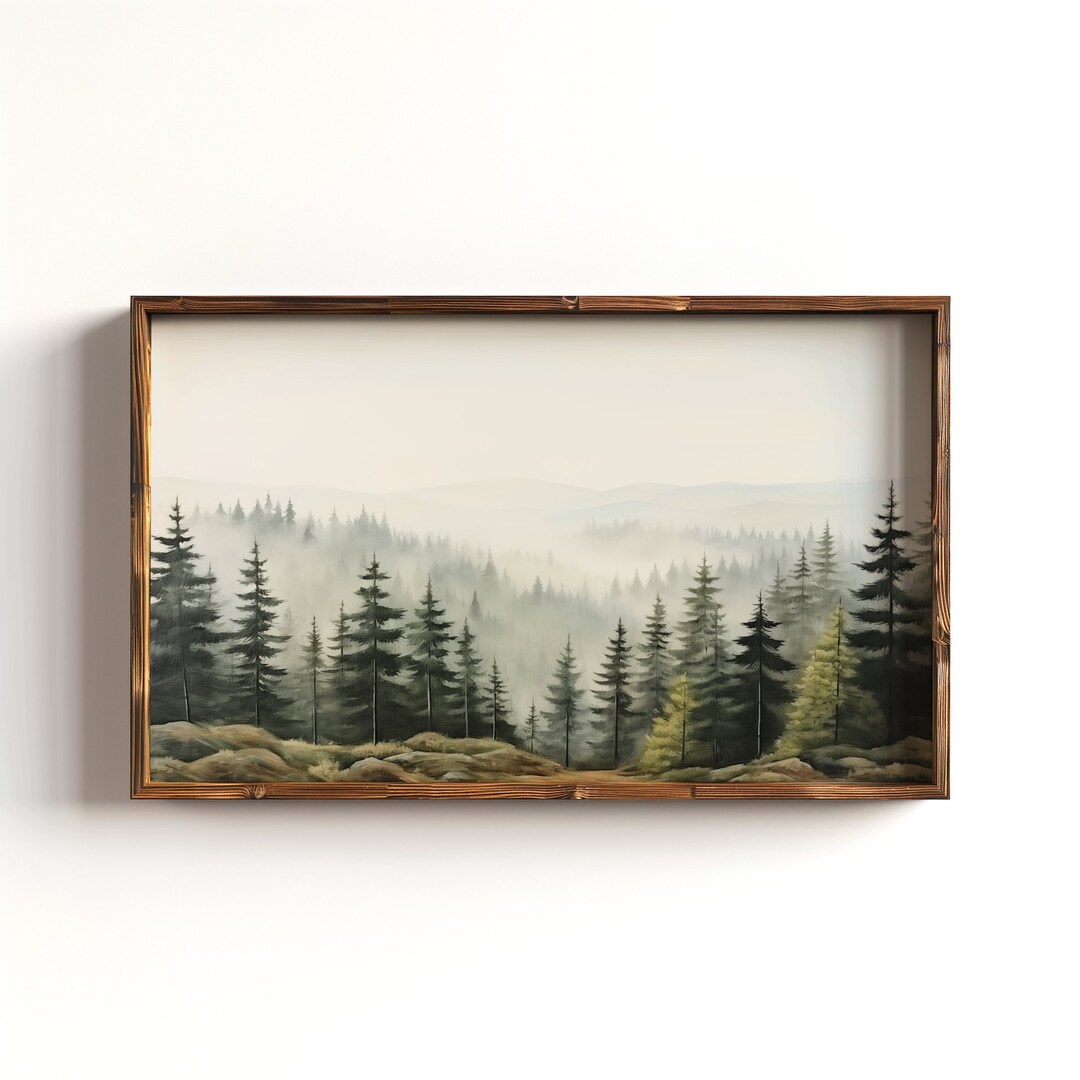 Vintage Pine Forest Tree Painting, Evergreen Pine Tree Poster ...
