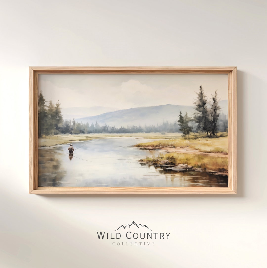 Vintage Fly Fishing Poster Print, Fisherman Gift, Montana Painting ...
