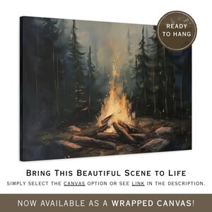 Vintage Campfire Oil Painting, Cabin Wall Decor, Camping Theme Wall Art ...