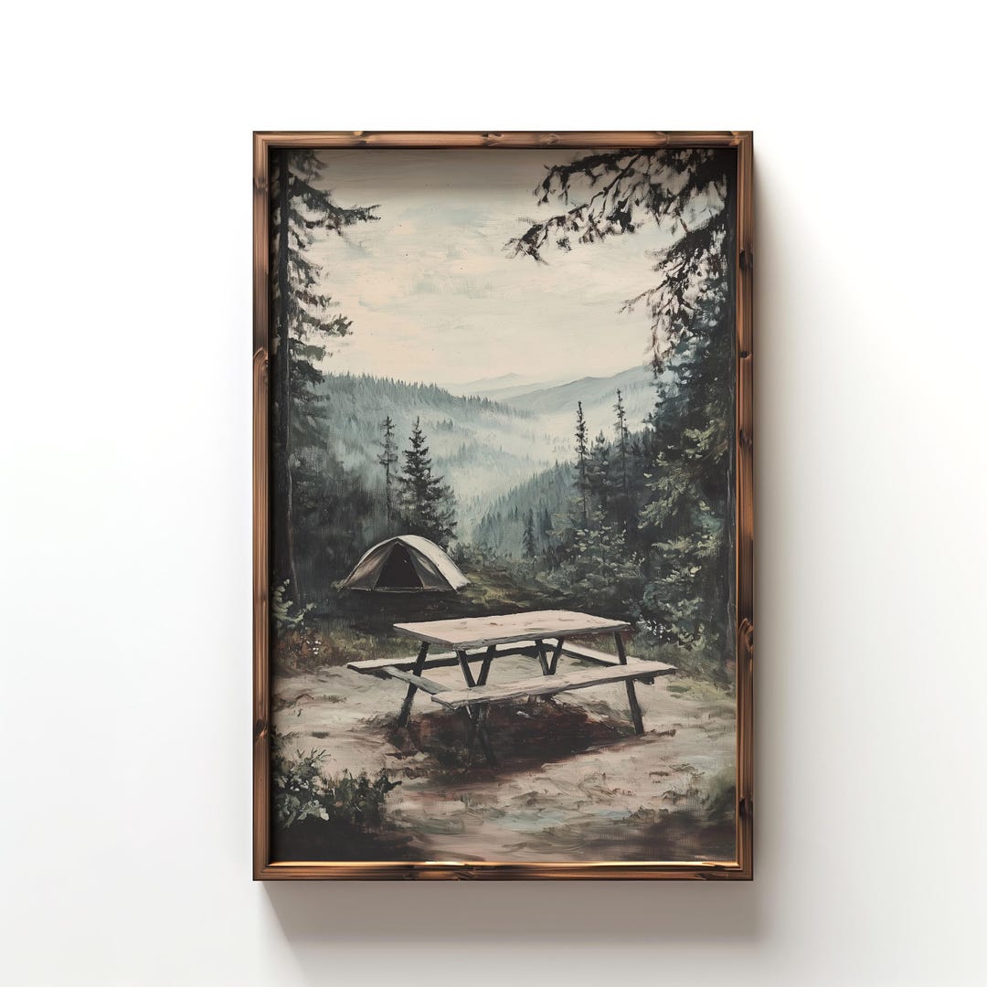 Camping Wall Art Cabin Decor Mountain Art Print Forest Painting Rustic ...