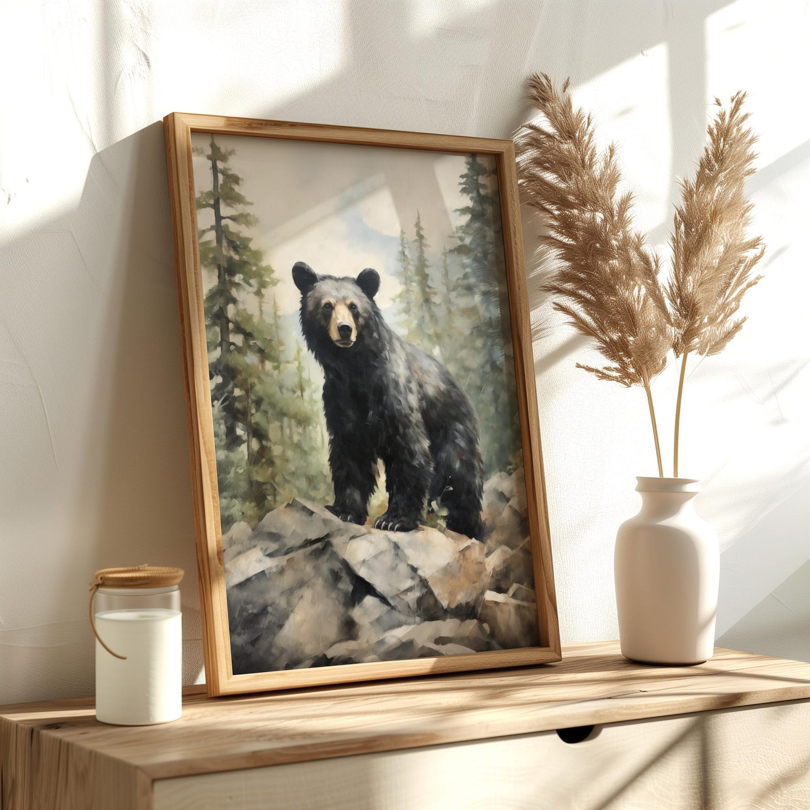 Vintage Black Bear Wall Art Print Rustic Painting Lodge Wildlife ...