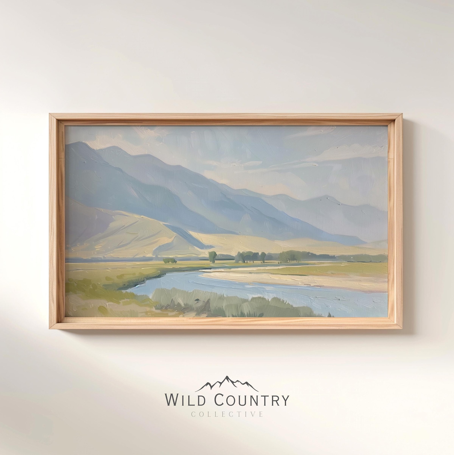 Vintage Faint River Oil Painting, Muted River Poster Print, Mountain ...