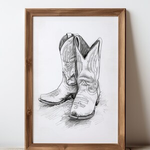 Vintage Cowboy Boots Sketch Drawing, Western Cowboy Poster Print ...