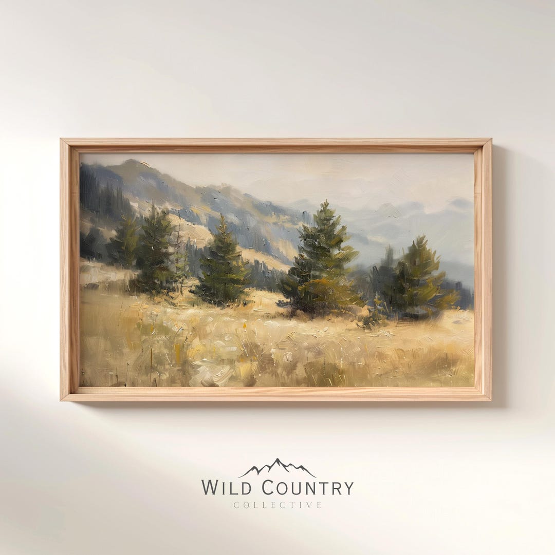 Vintage Pine Forest Tree Painting, Evergreen Pine Tree Poster, Muted ...