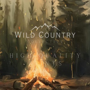 Rustic Campfire Oil Painting, Moody Pine Tree Poster Print, Camping ...