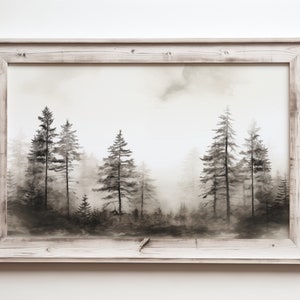 Dark Pine Tree Poster, Rustic Pine Tree Painting, Vintage Woodland ...