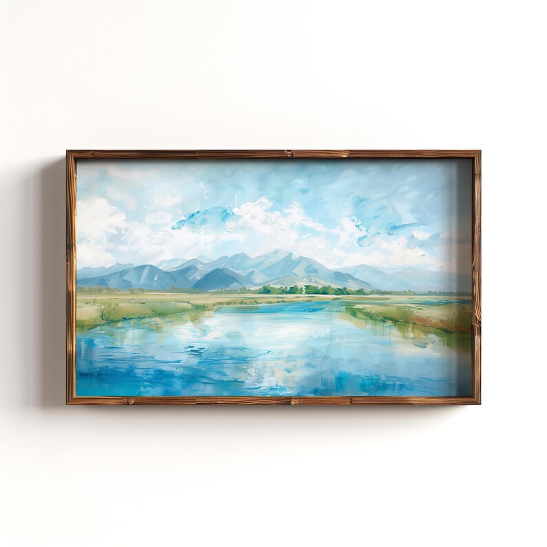 Clear Blue River Landscape Oil Painting, Vibrant Nature Poster Print ...