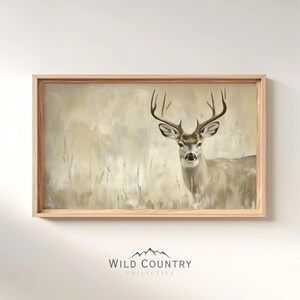 Rustic Deer Landscape Painting, Man Cave Hunting Decor, Cabin Wall Art ...