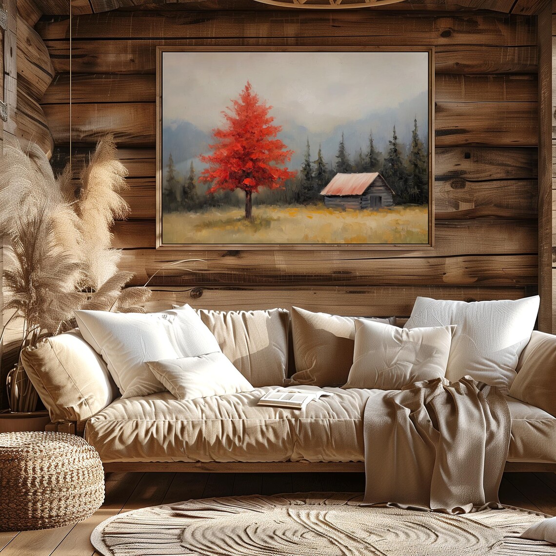 Red Maple Tree Print, Rustic Cabin Wall Decor, Maple Tree Wall Art ...