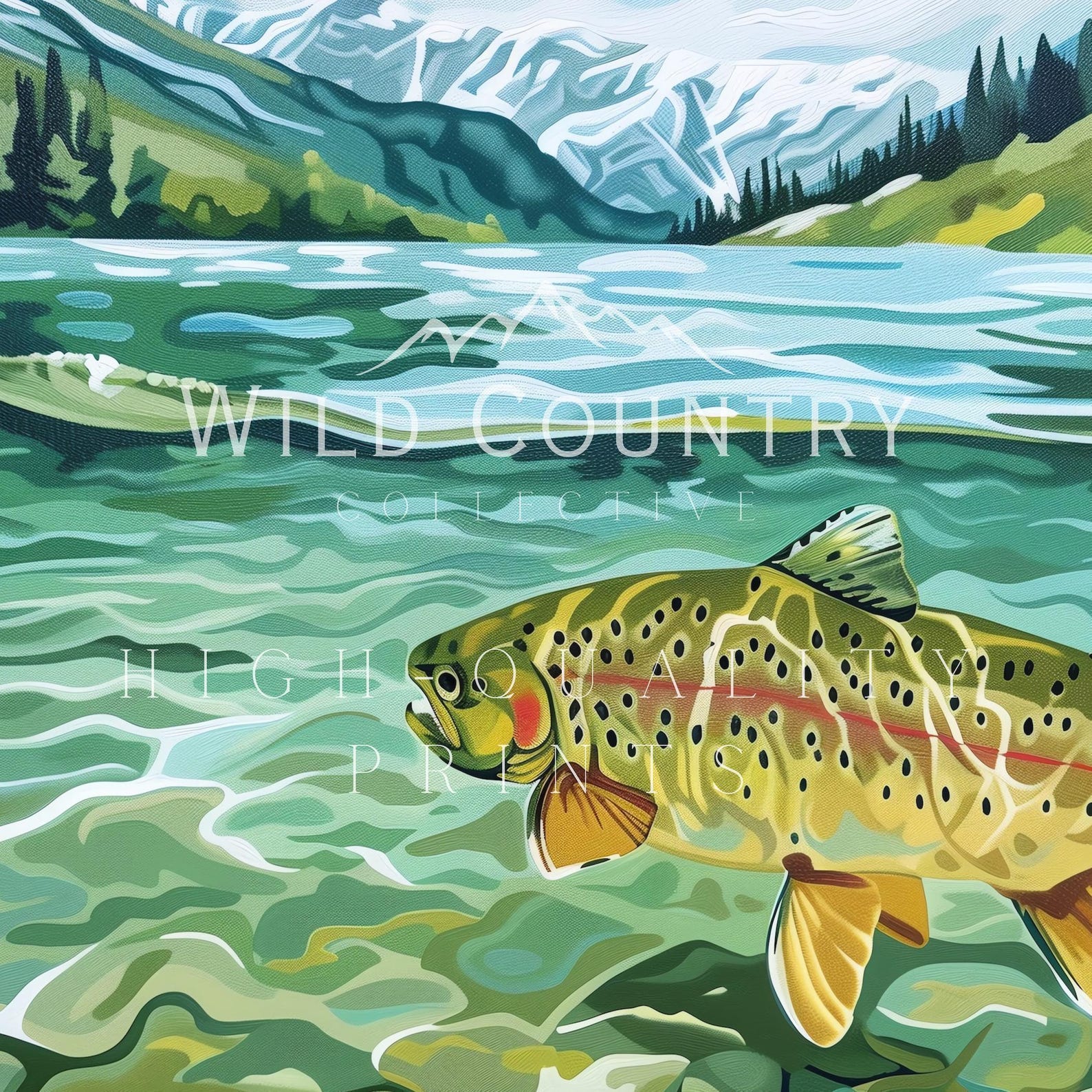 Crystal Clear Trout Oil Painting, Lake Landscape Painting, Vintage ...