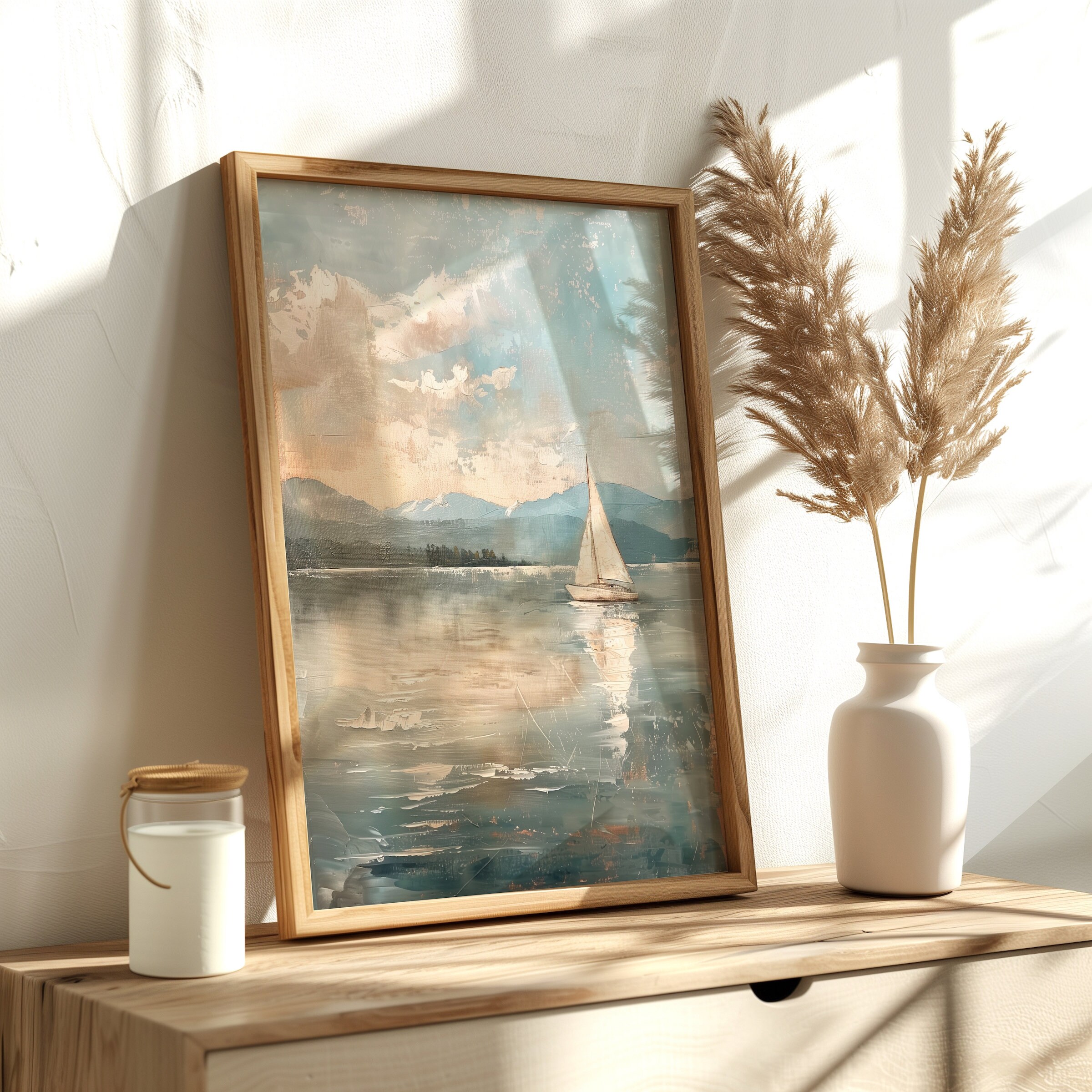 Antique Flathead Sailboat Poster Print, Vintage Sailboat Painting ...