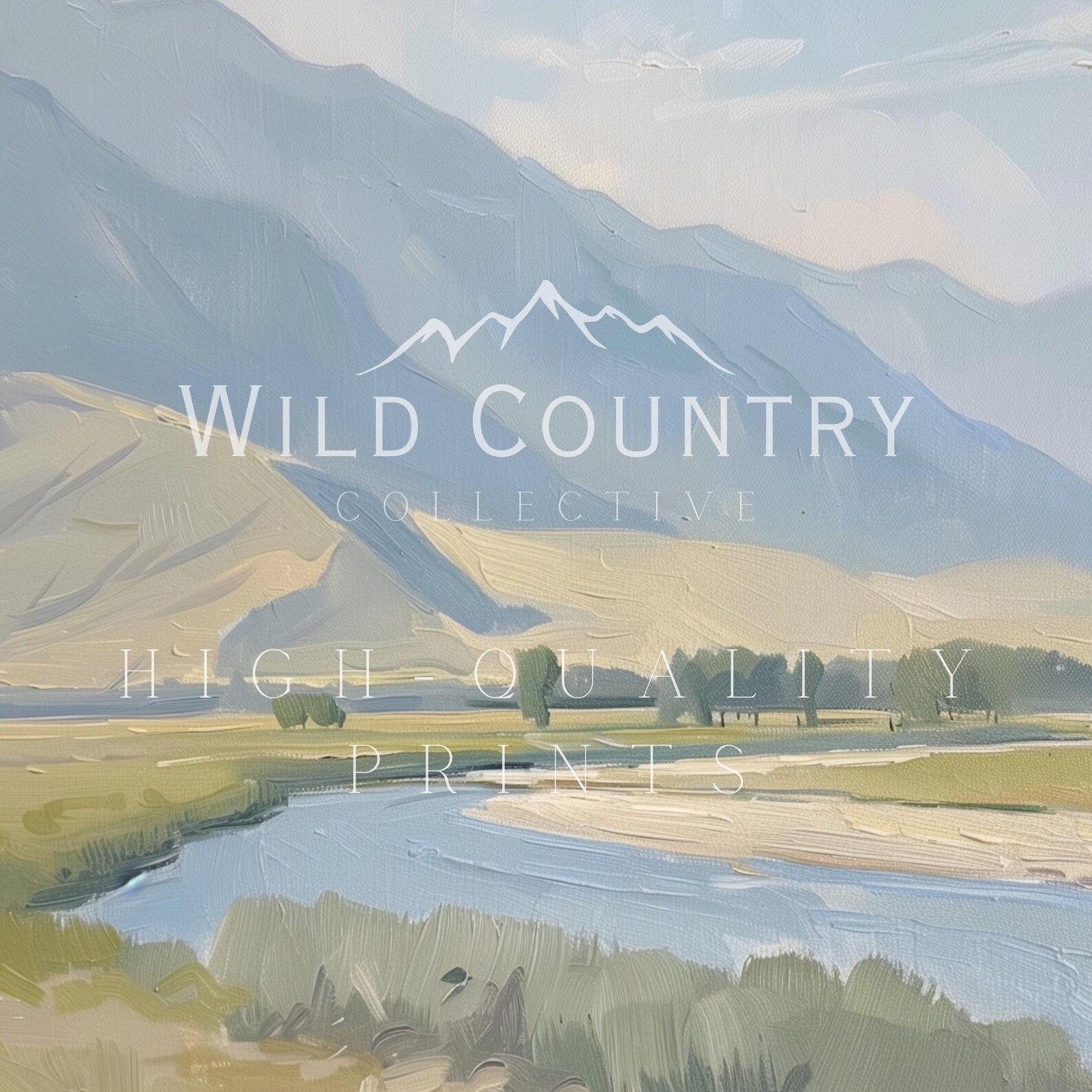 Vintage Faint River Oil Painting, Muted River Poster Print, Mountain ...