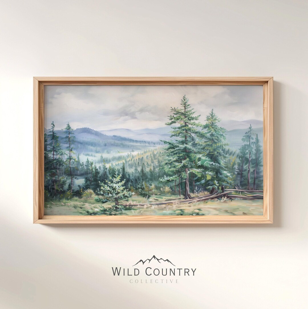 Vintage Evergreen Pine Tree Oil Painting, Vintage Landscape Poster ...