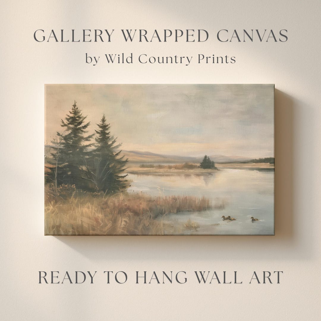 Duck Canvas Art Landscape Duck Pond Painting Antique Forest Wall Art ...