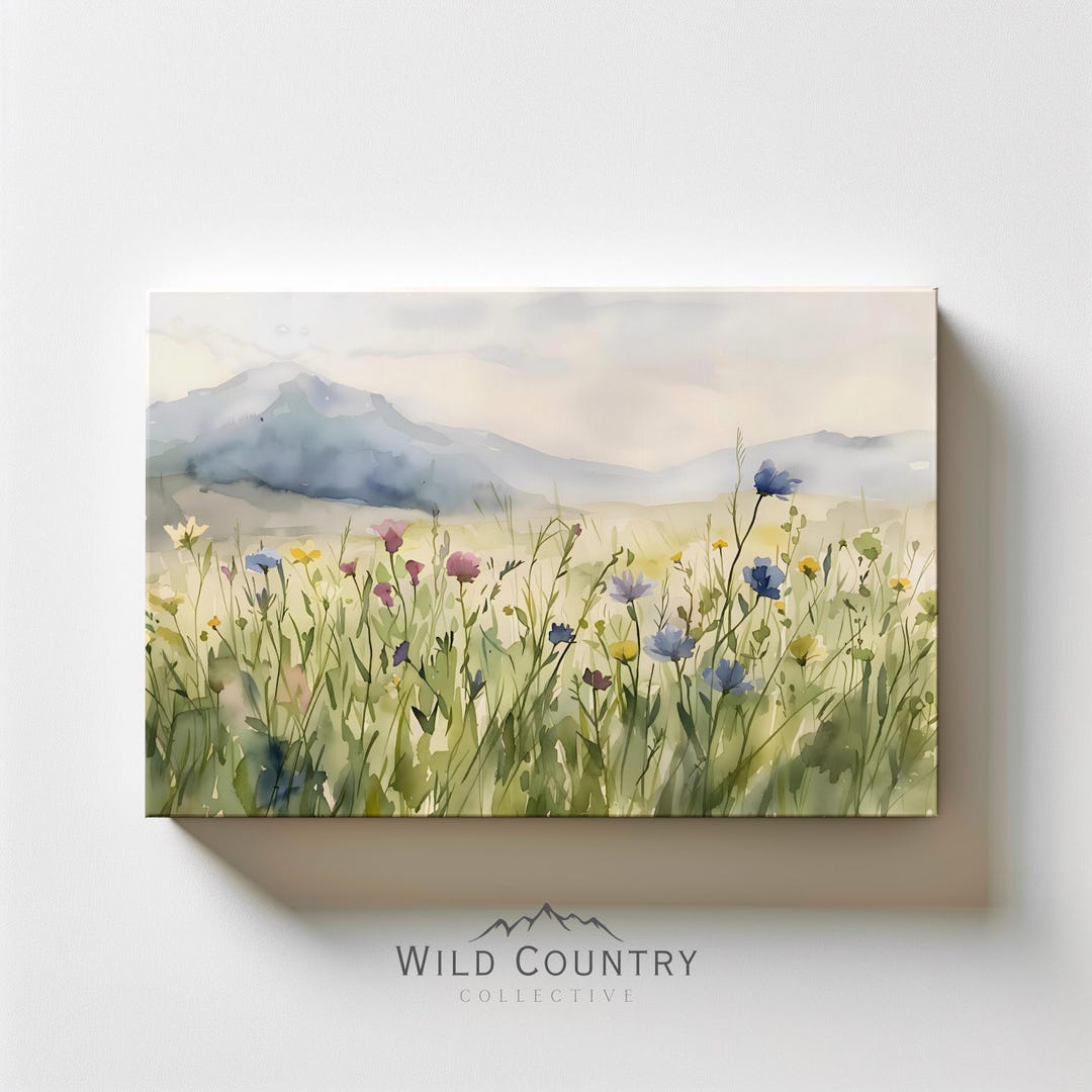 Canvas Wildflower Floral Art Print Wildflower Field Wall Art Watercolor ...