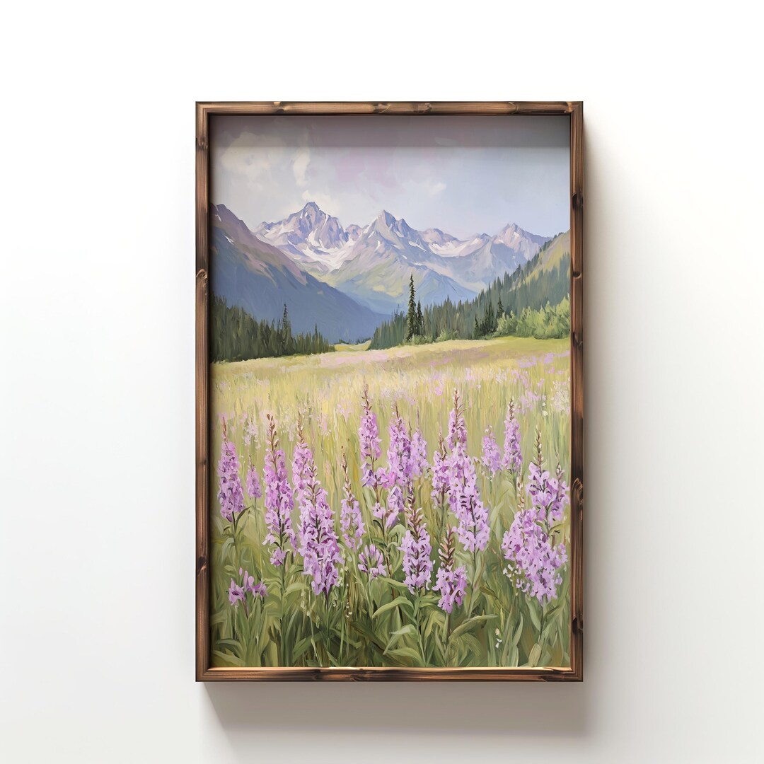Vintage Fireweed Print, Stunning Wildflower Field Painting, Fireweed ...