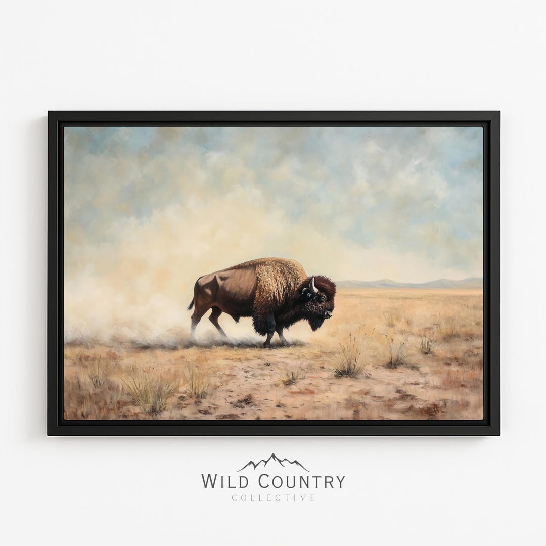 Framed Buffalo Western Canvas Artwork Bison Print Large Western Wall ...