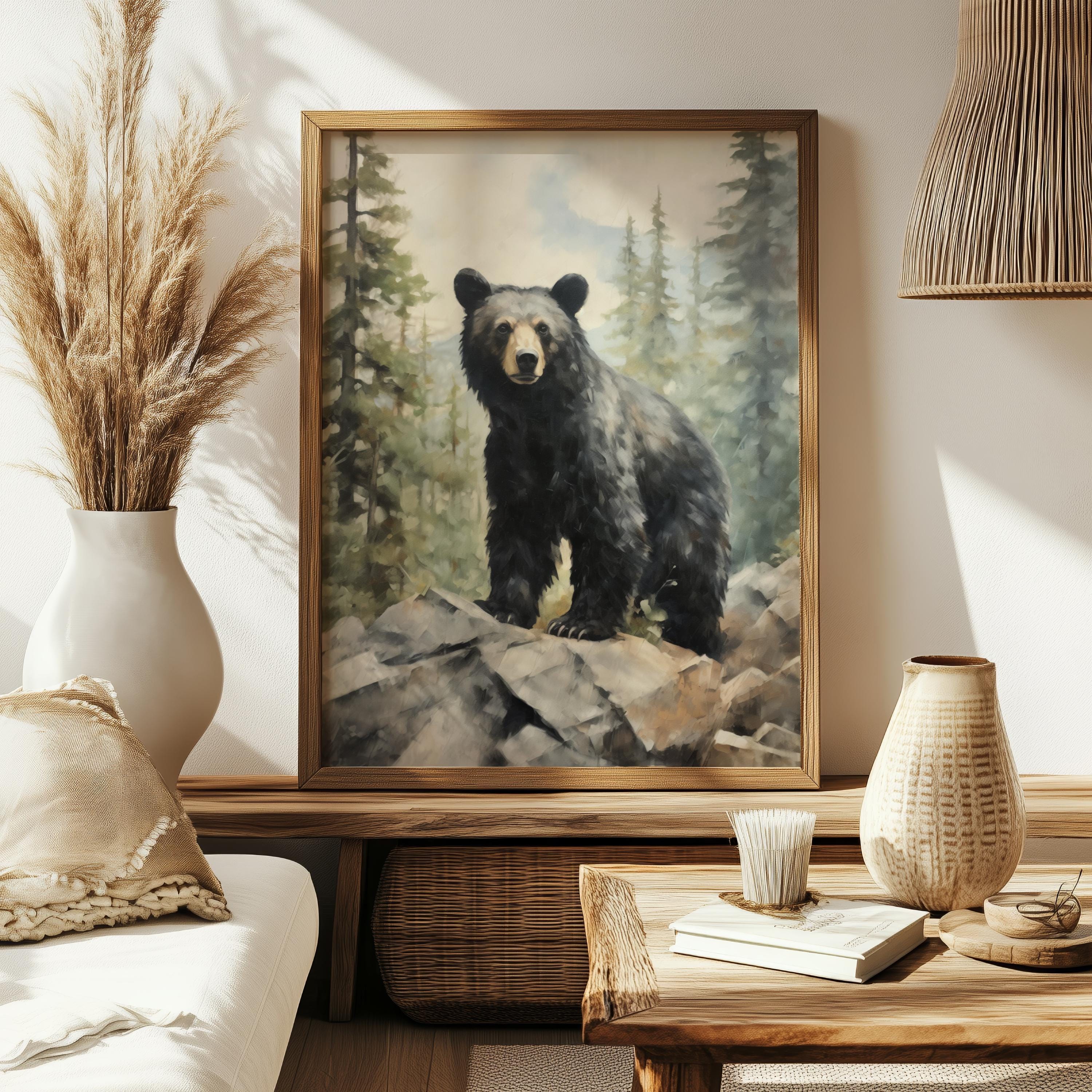 Vintage Black Bear Wall Art Print Rustic Painting Lodge Wildlife ...